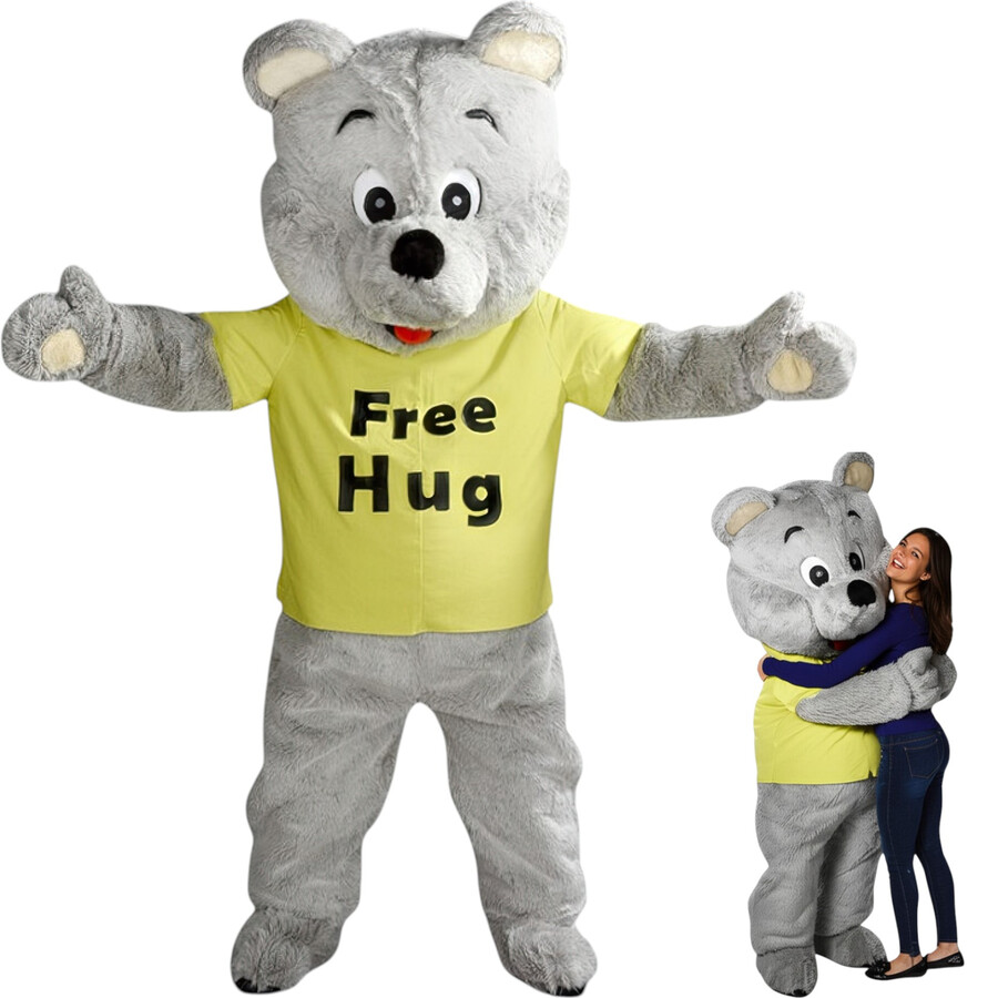 Gray Bear Mascot "Free Hug" - Soft and comfortable costume for all your ...